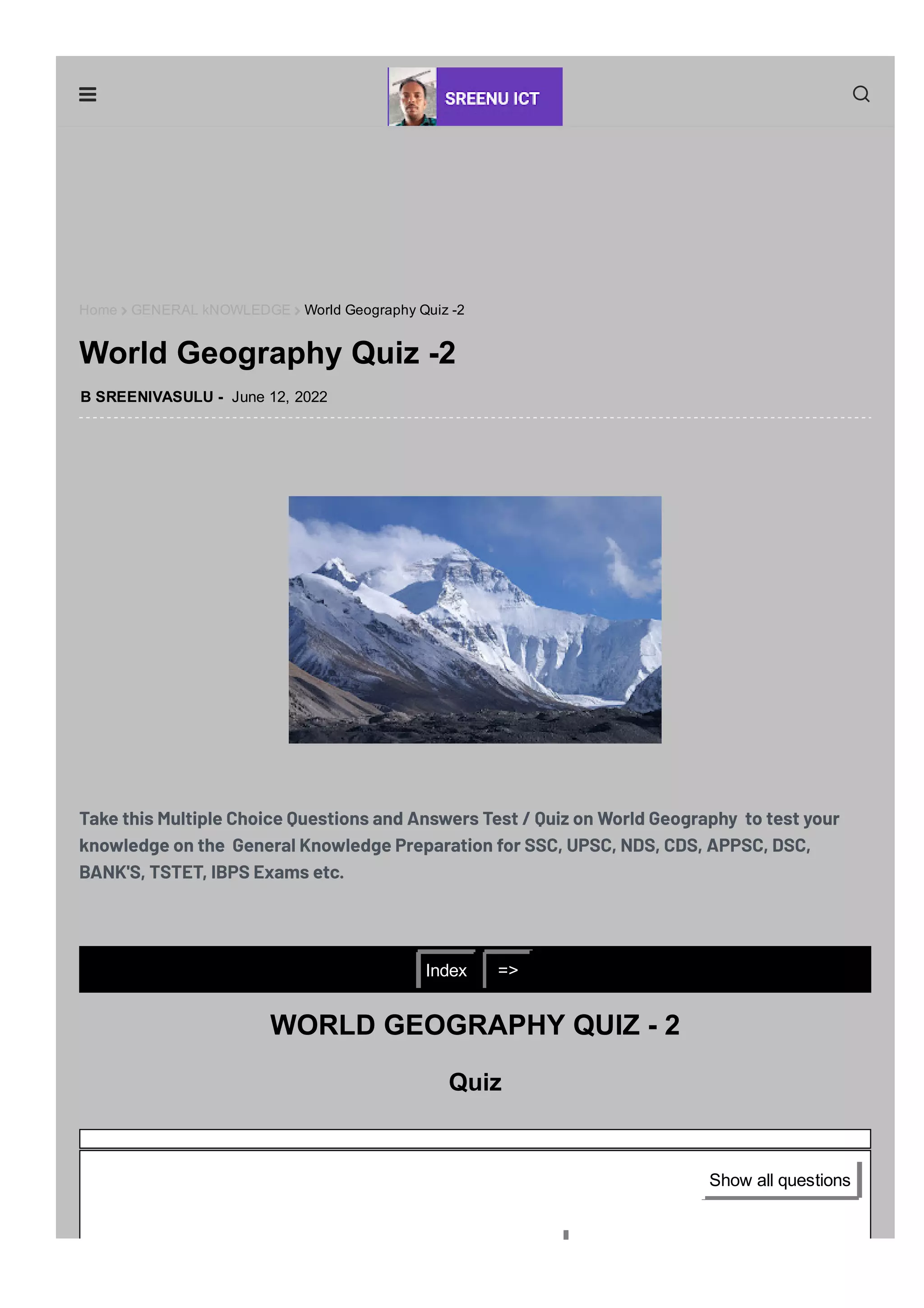 WORLD GEOGRAPHY QUIZ | PDF