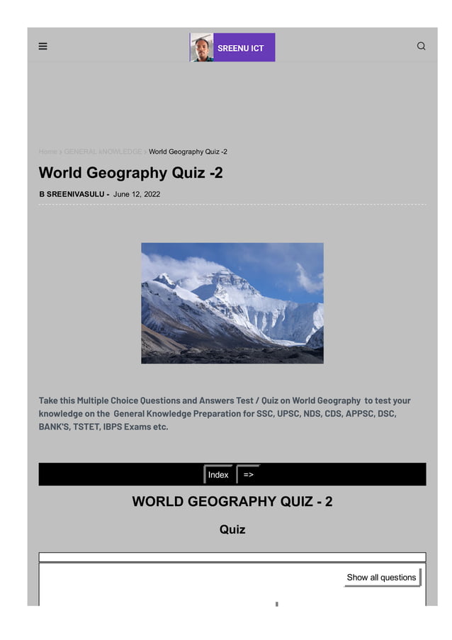 WORLD GEOGRAPHY QUIZ | PDF