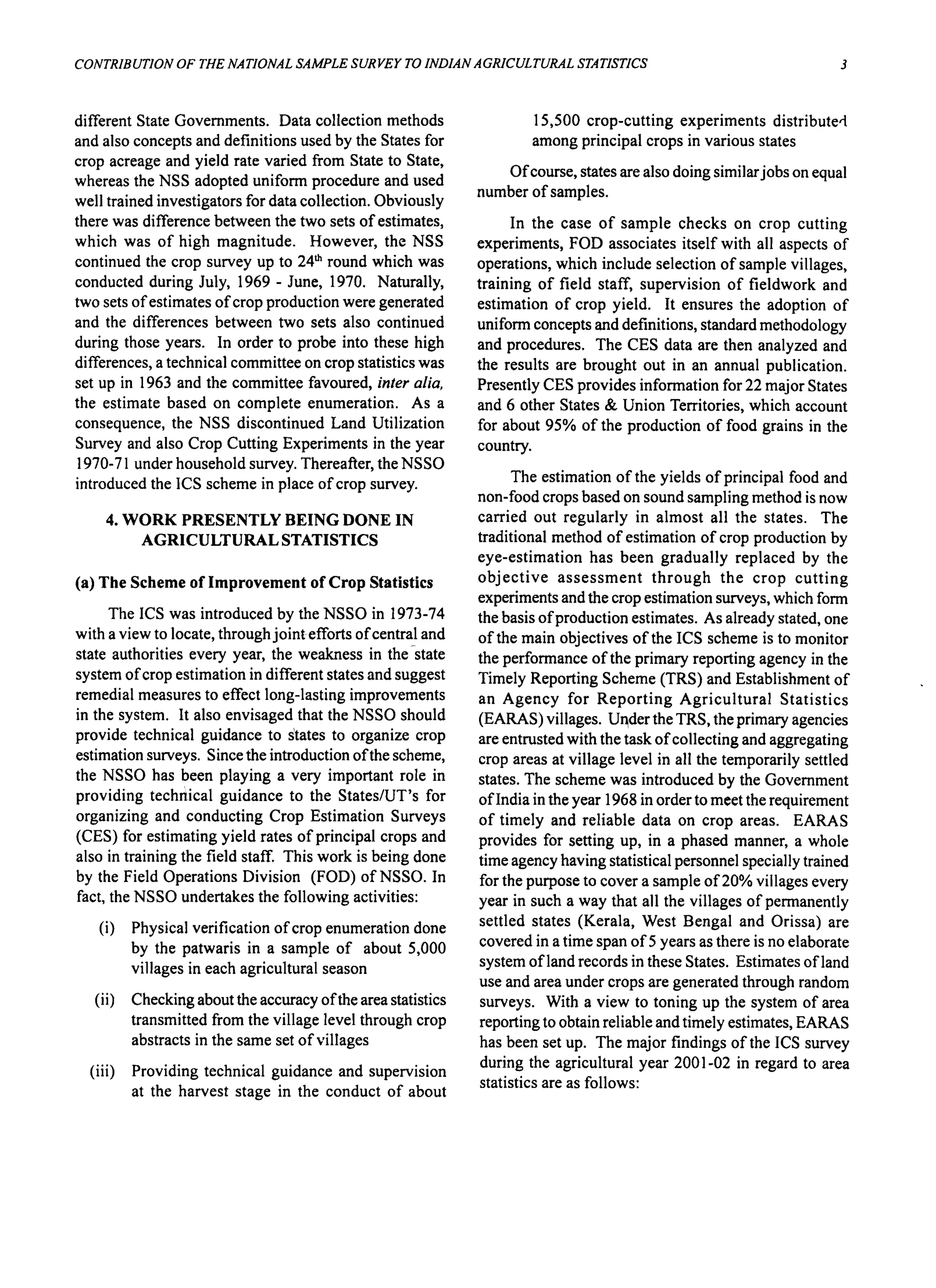 NSSO Contribution to Agriculture Statistics | PDF