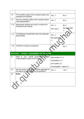 Methodology Checklist : Systematic Reviews and Meta-analyses Notes for ...
