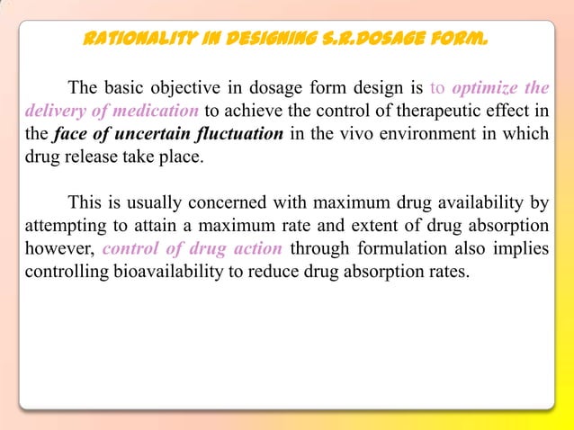 sustained release drug delivery system | PPTX | Chemistry | Science
