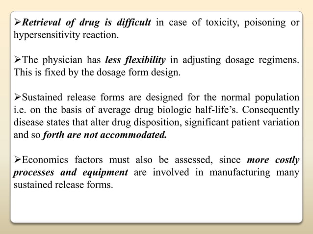 sustained release drug delivery system | PPTX | Chemistry | Science