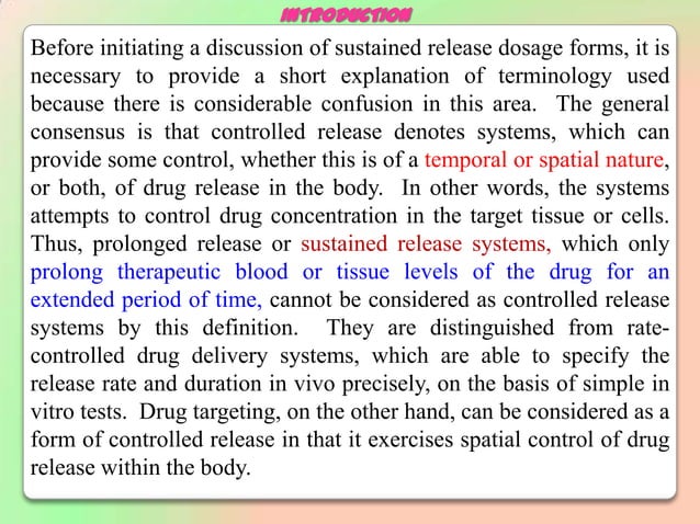 sustained release drug delivery system | PPTX | Chemistry | Science