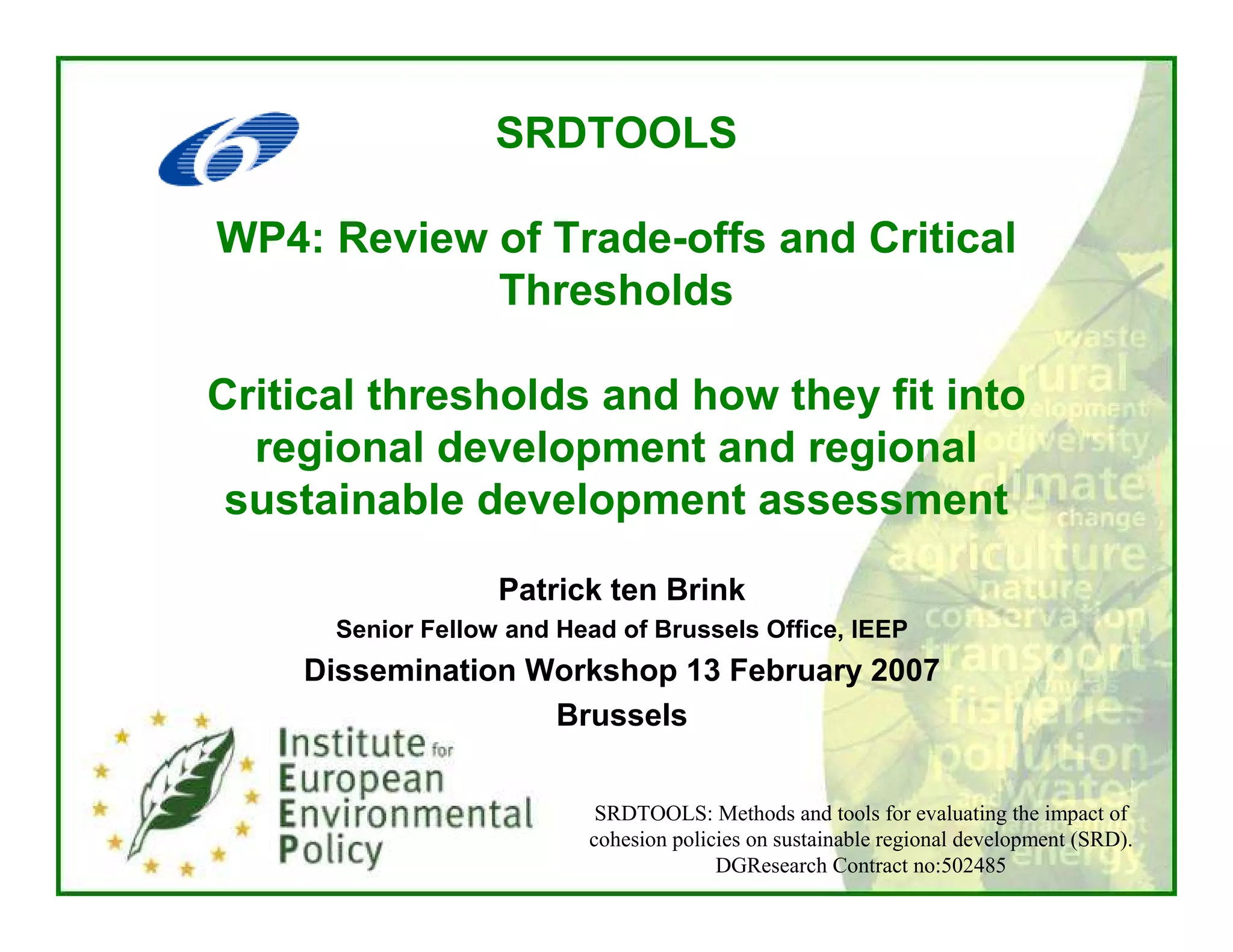 SRD Tools Critical Thresholds Patrick ten Brink of IEEP Presentation 13 Feb 2007 | PPT