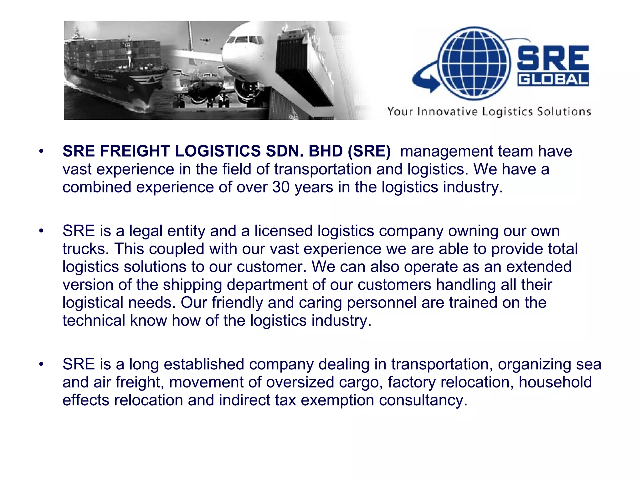 Sre company profile2 | PPT | Logistics | Business