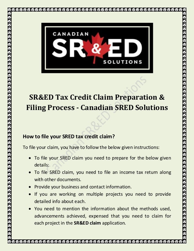SRED Tax Credit Claim Preparation & Filing Process - Canadian SRED ...