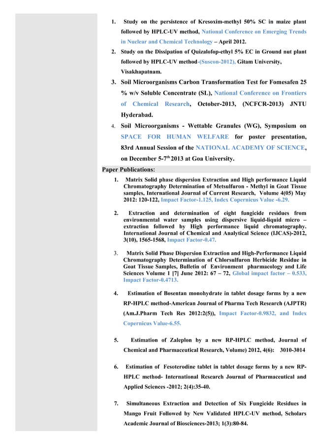 Sree GLP- Analytical CV 2018 | PDF