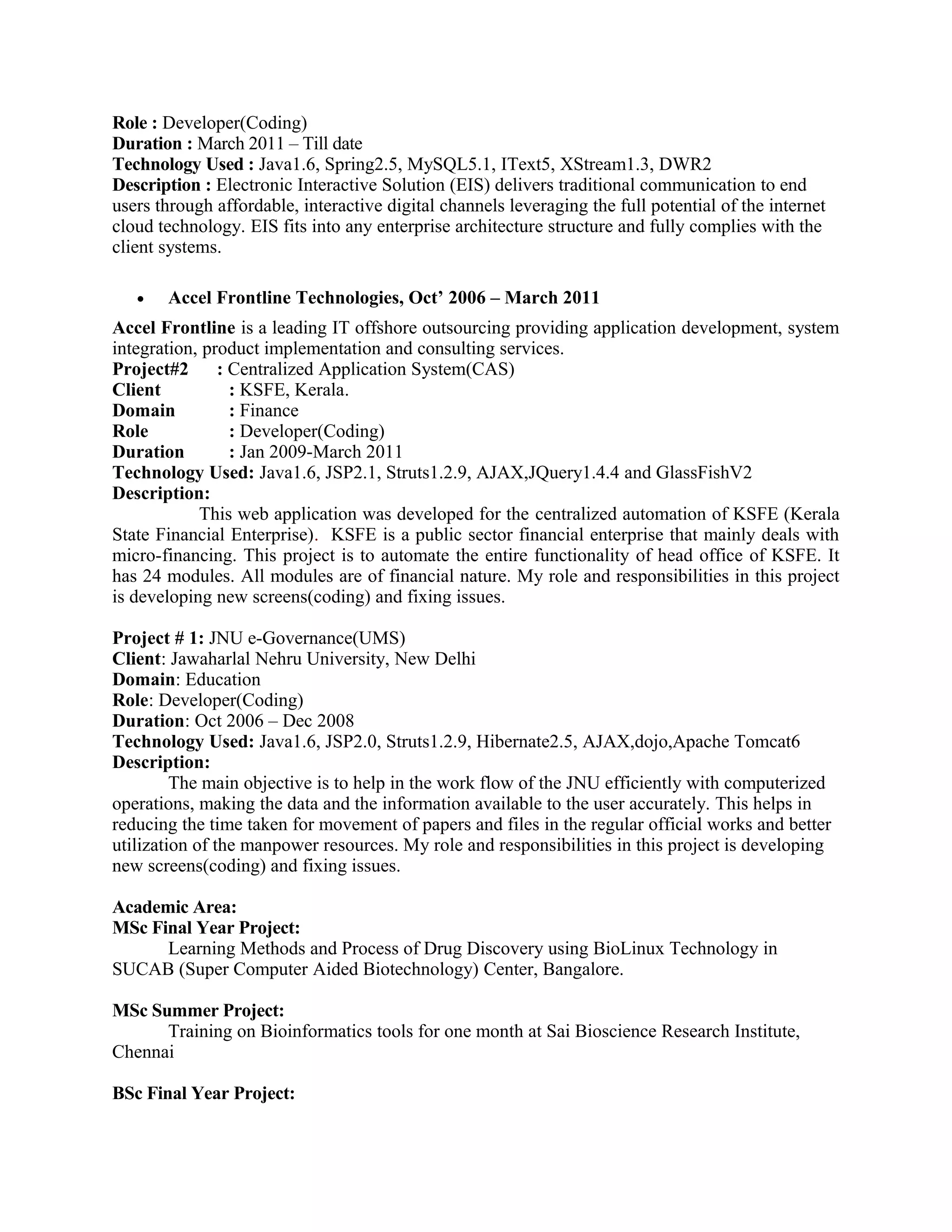 Sreejith Sr.Software Engineer Java J2 Ee 4 Years | PDF