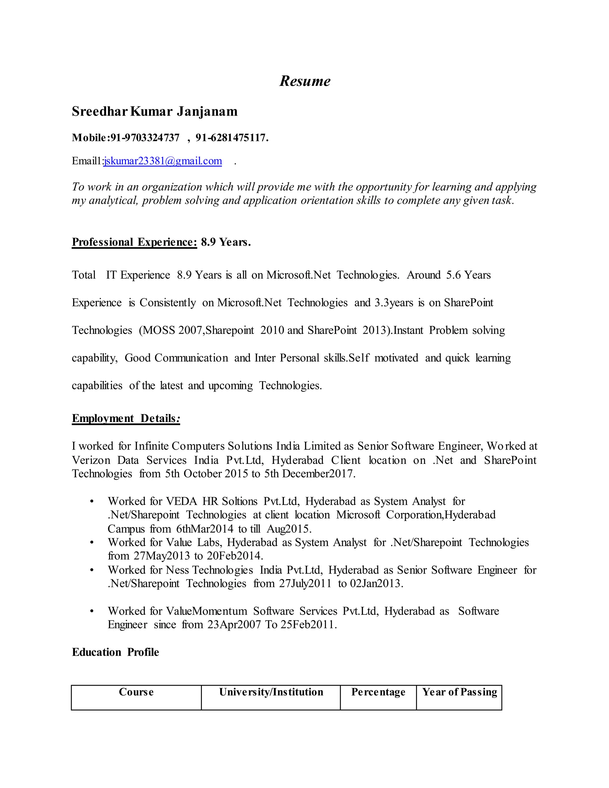 Sree resume | PDF
