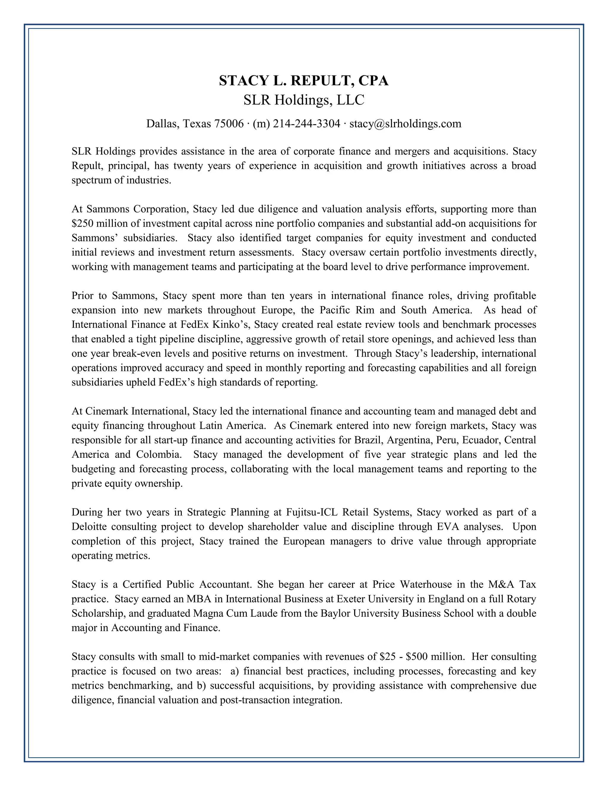 Stacy Repult Bio | PDF