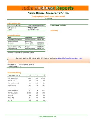 Sresta Natural Bioproducts | PDF