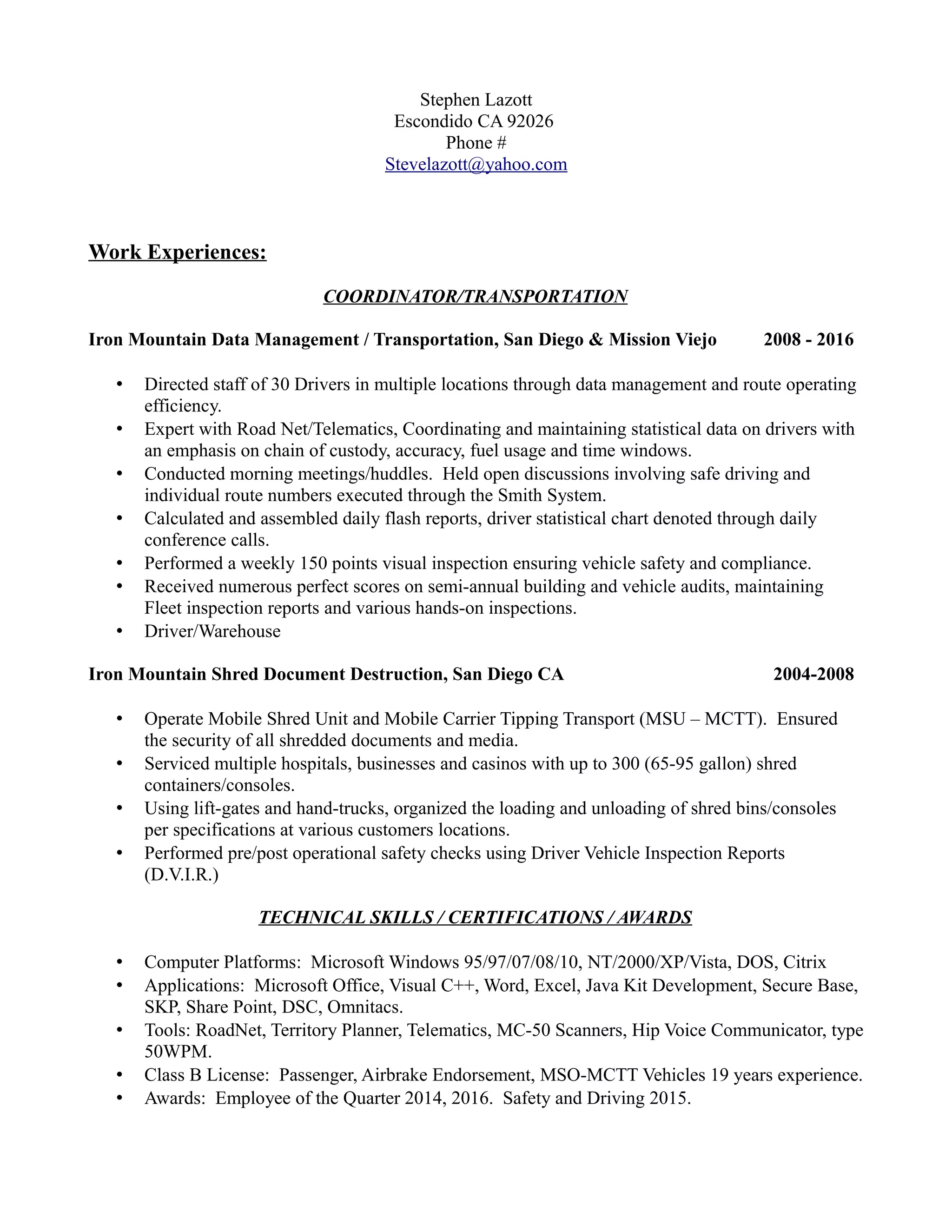 Transportation Coordinator/Driver Class B | PDF | Commercial Trucks ...