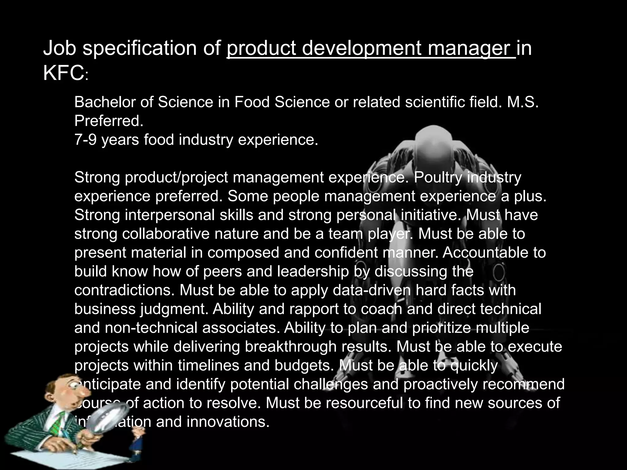 job analysis of product development manager in KFC | PPTX