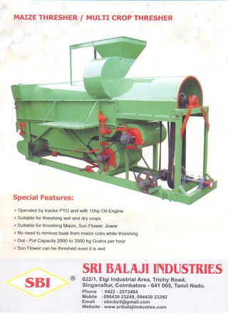 Sri Balaji Industries, Coimbatore, AGRICULTURAL MACHINES | PDF