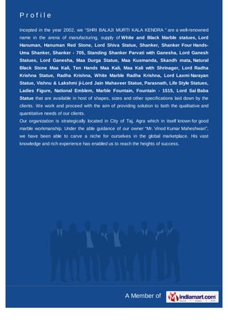 Shri Balaji Murti Kala Kendra, Agra, Marble & Sandstone | PDF