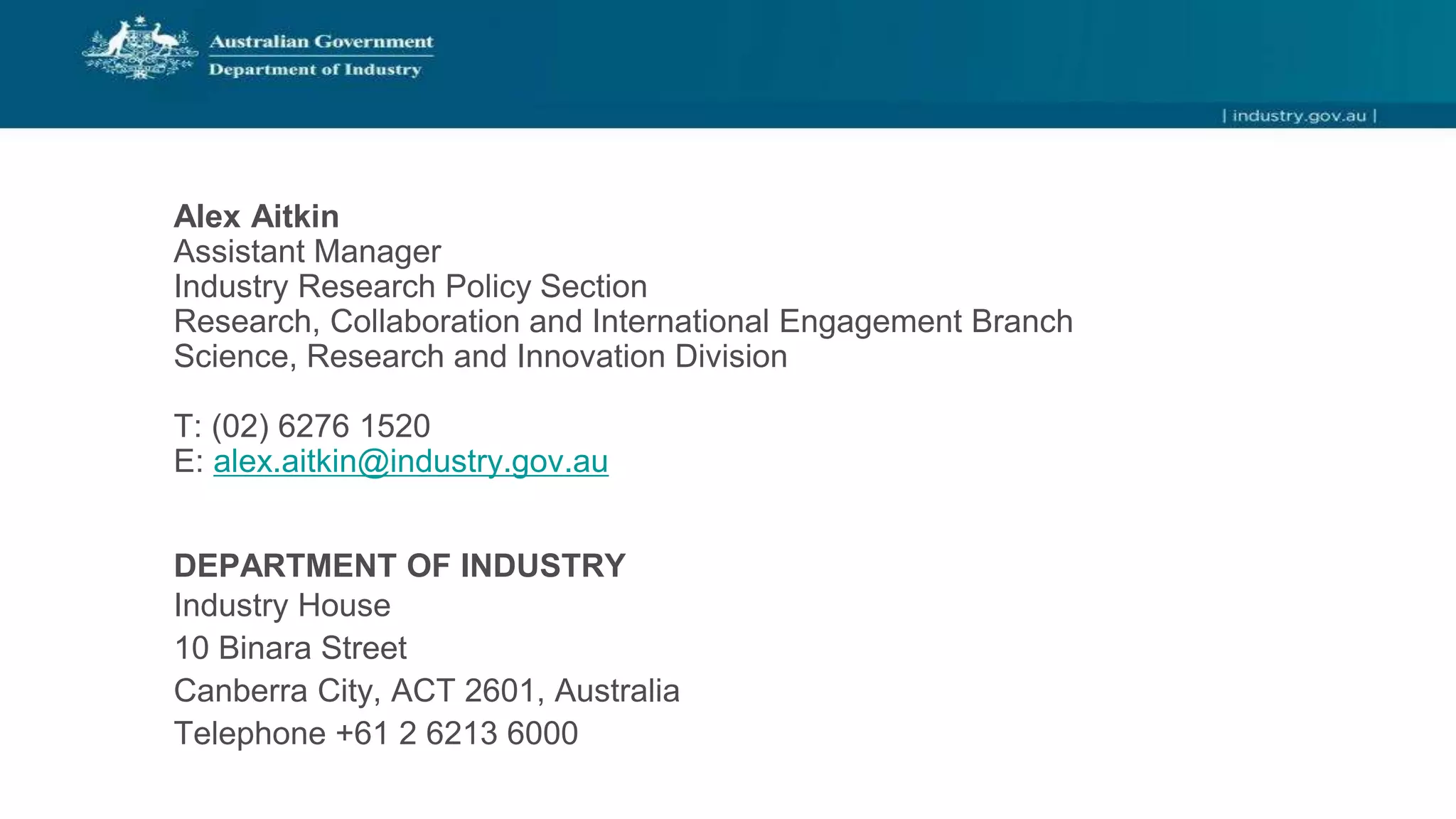 Department of Industry: Science Research and Innovation | PPT