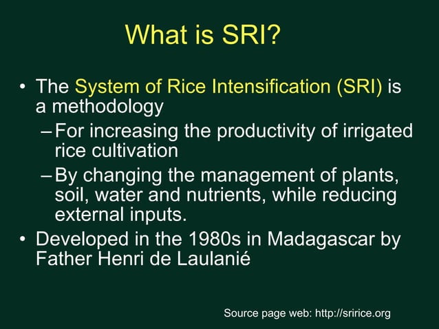 1170 System of Rice Intensification SRI - A Global Overview | PPT ...