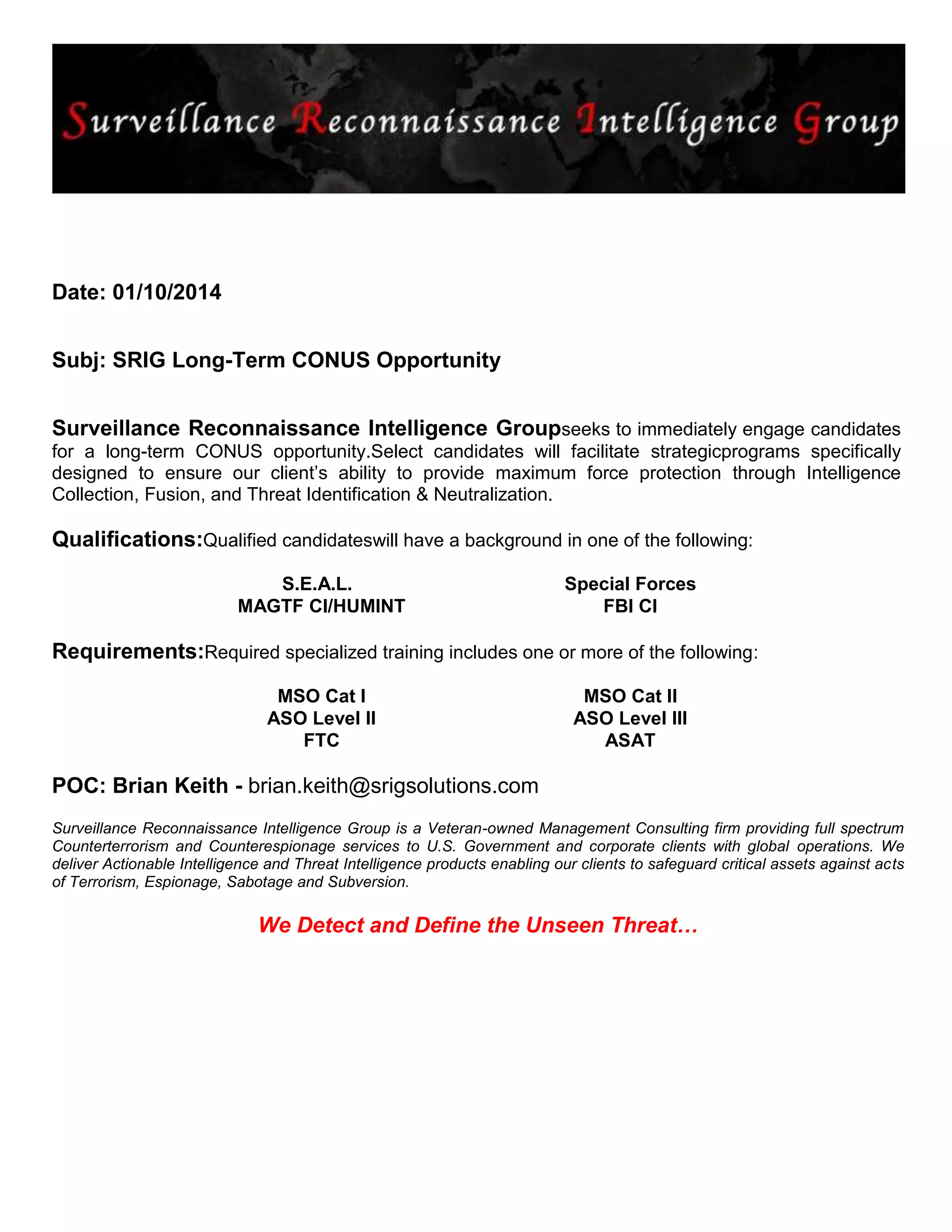 SRIG Immediate Long-Term CONUS Opportunity | DOCX