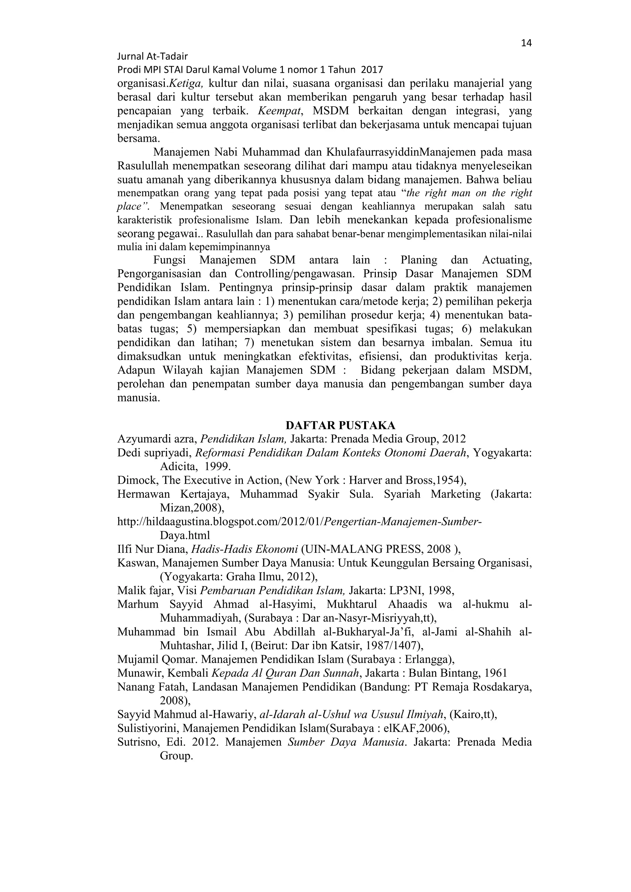 hadits hadits tentang manajemen sumber daya manusia (sdm) | PDF