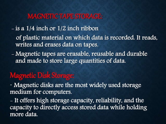 secondary storage devices | PPTX | Data Storage and Warehousing | Computing