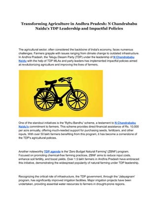 Transforming Agriculture in Andhra Pradesh: N Chandrababu Naidu's TDP Leadership and Impactful ...