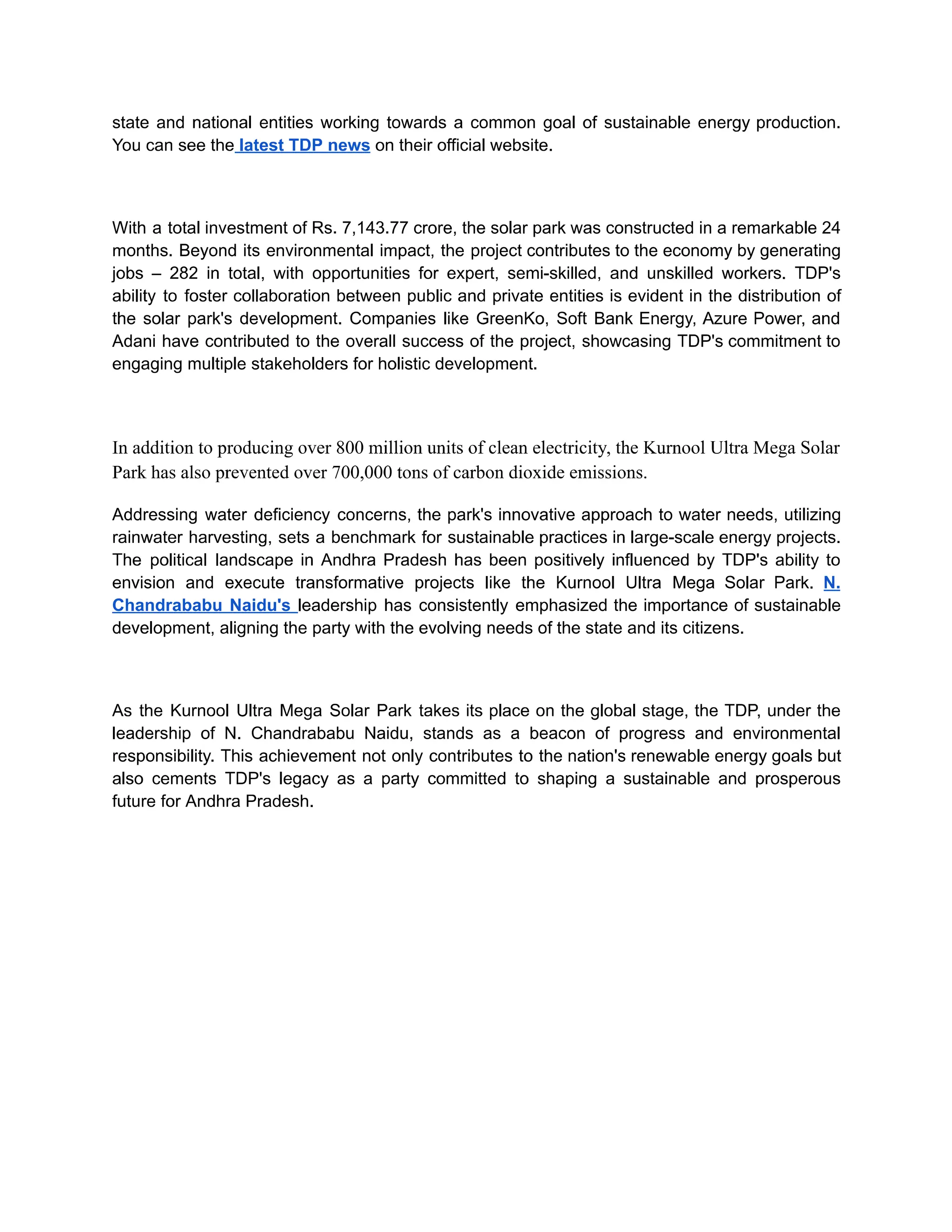 TDP's Green Triumph: Kurnool Ultra Mega Solar Park Unveiled by N ...