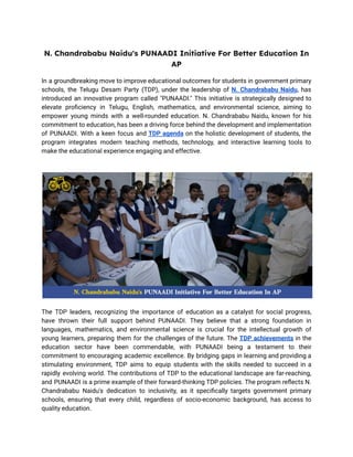 N. Chandrababu Naidu's PUNAADI Initiative For Better Education In AP | PDF