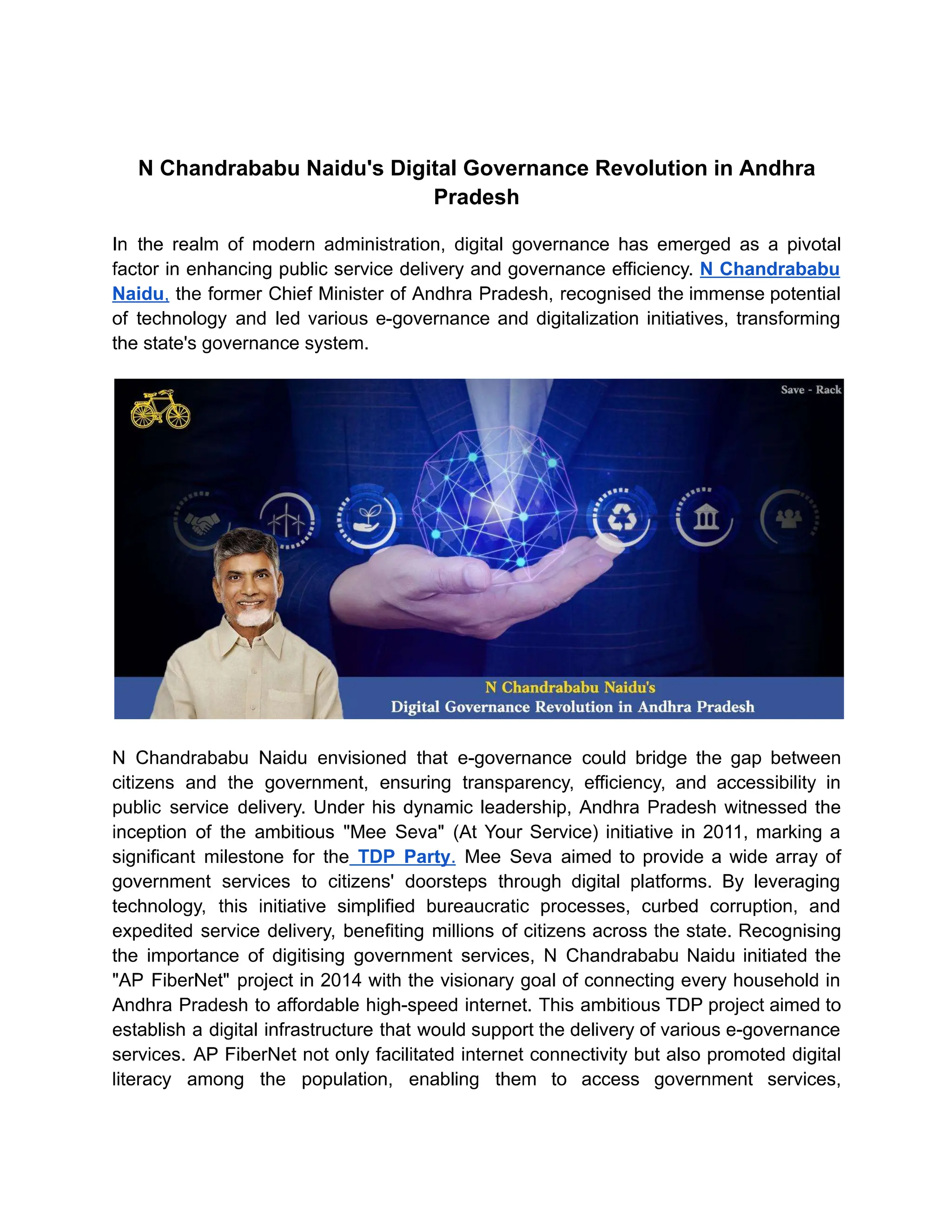N Chandrababu Naidu's Digital Governance Revolution in Andhra Pradesh | PDF | Politics