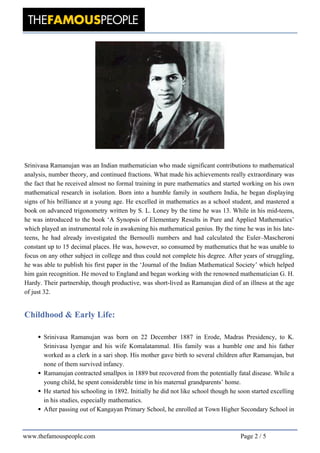 Srinivasa Ramanujan Biography