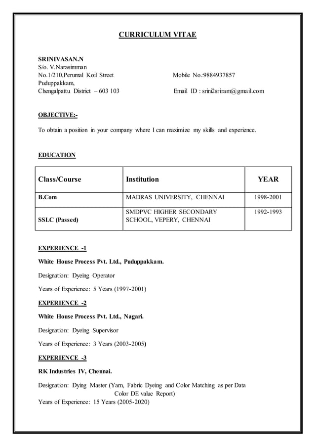 Srinivasan resume | PDF