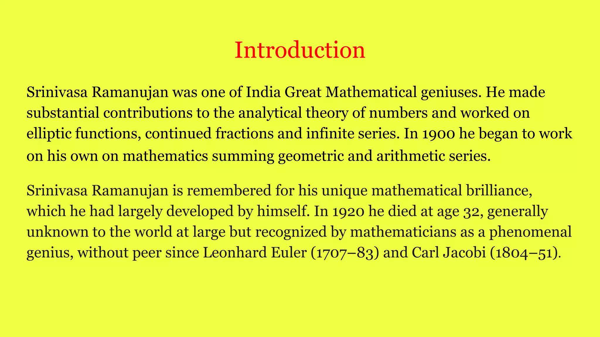 Srinivasa ramanujan a great indian mathematician | PPT