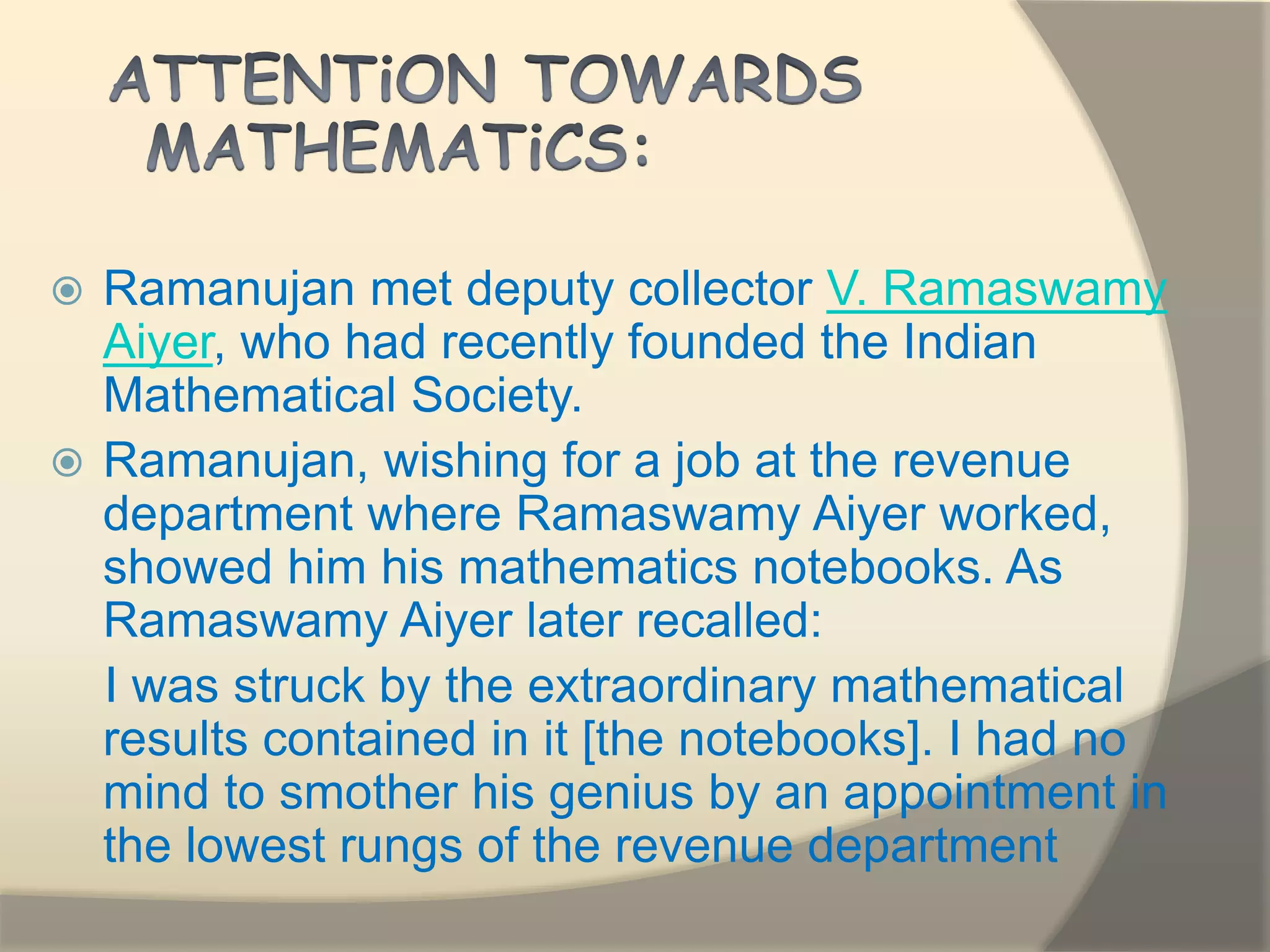 Srinivasa ramanujan works | PPTX