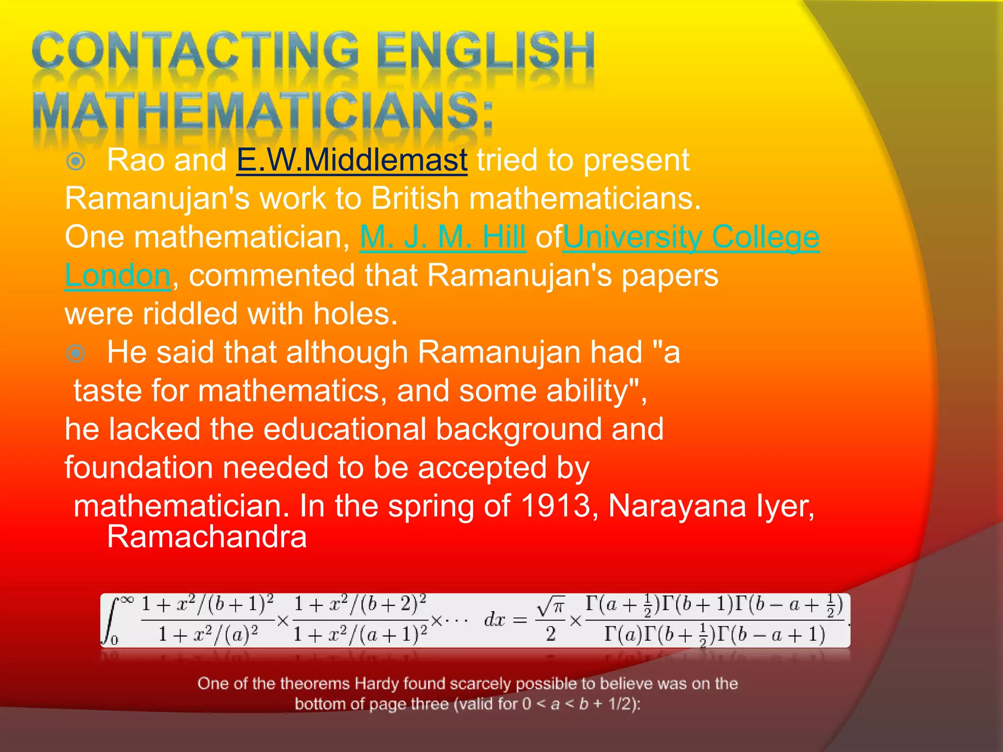 Srinivasa ramanujan works | PPTX