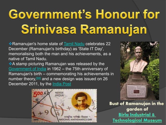 Srinivasa ramanujan works | PPT