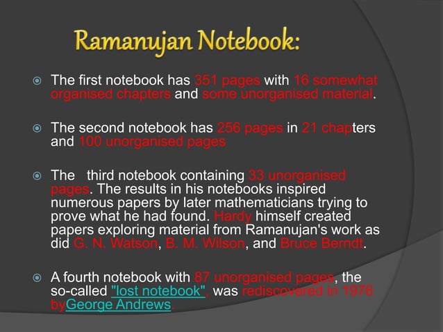 Srinivasa ramanujan works | PPT