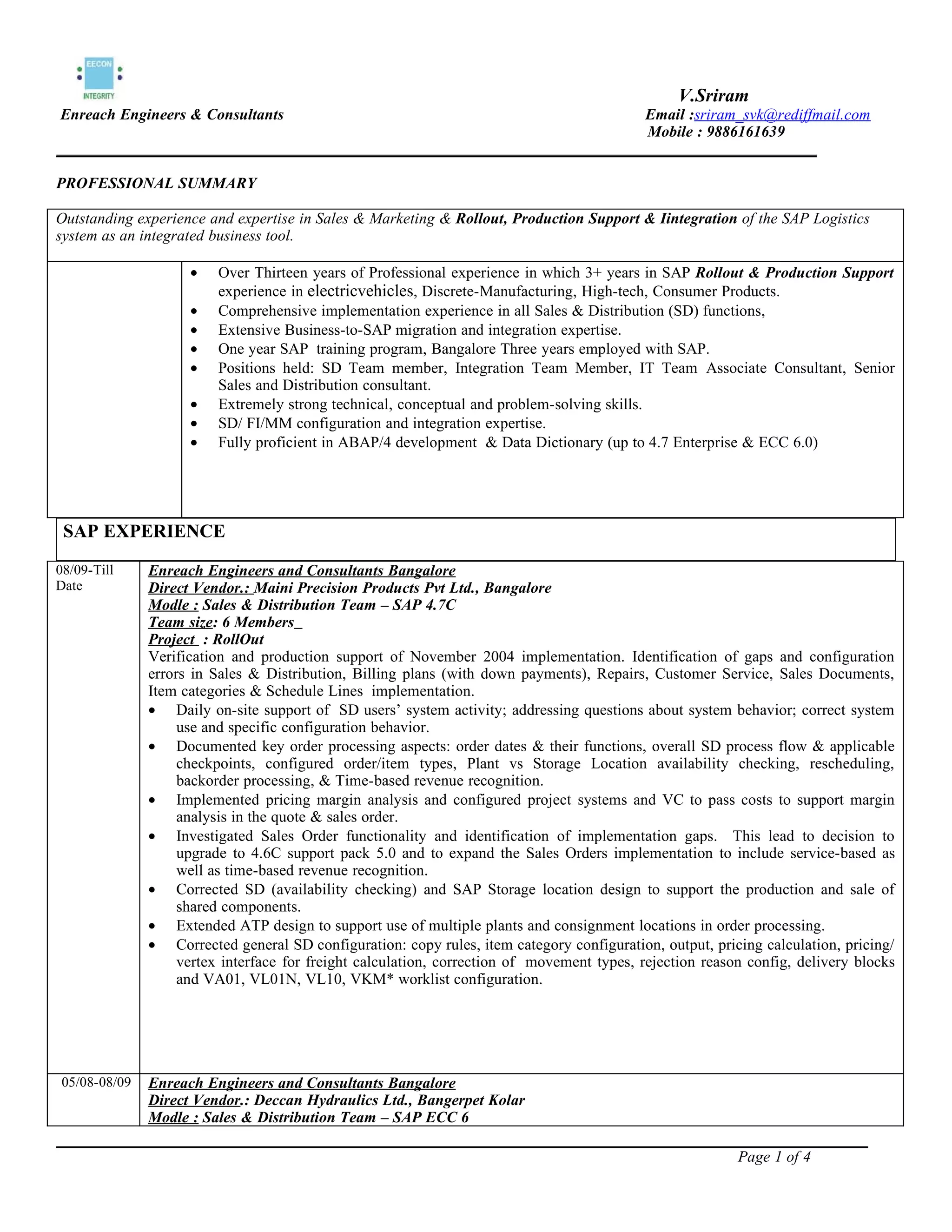 SAP SD 3+ years | DOC
