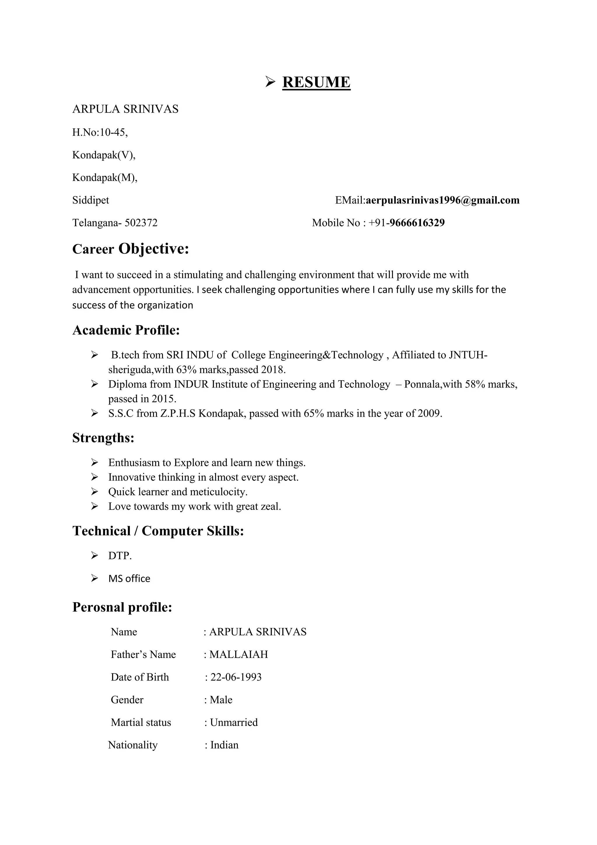 srinivas aerpula resume for this templates | PDF