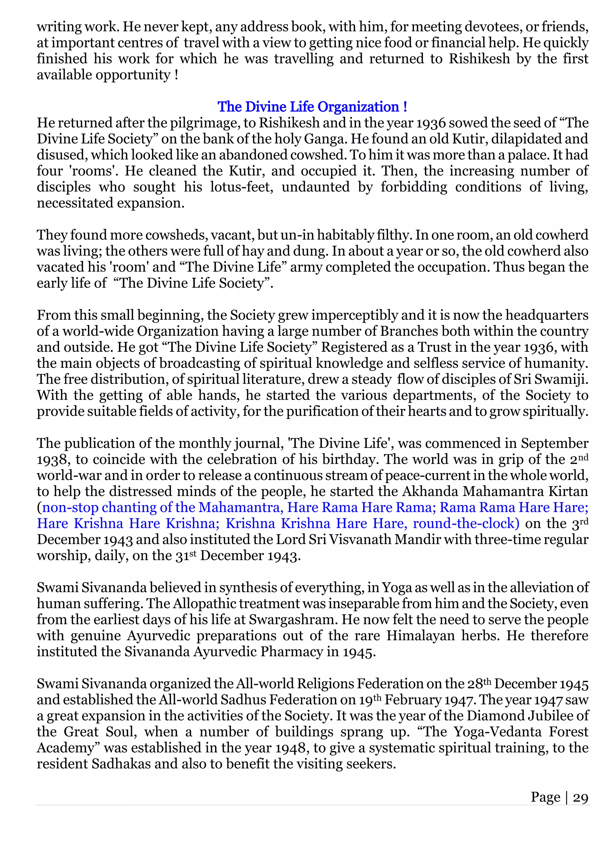 Sri swami sivananda saraswati maharaj biography | PDF