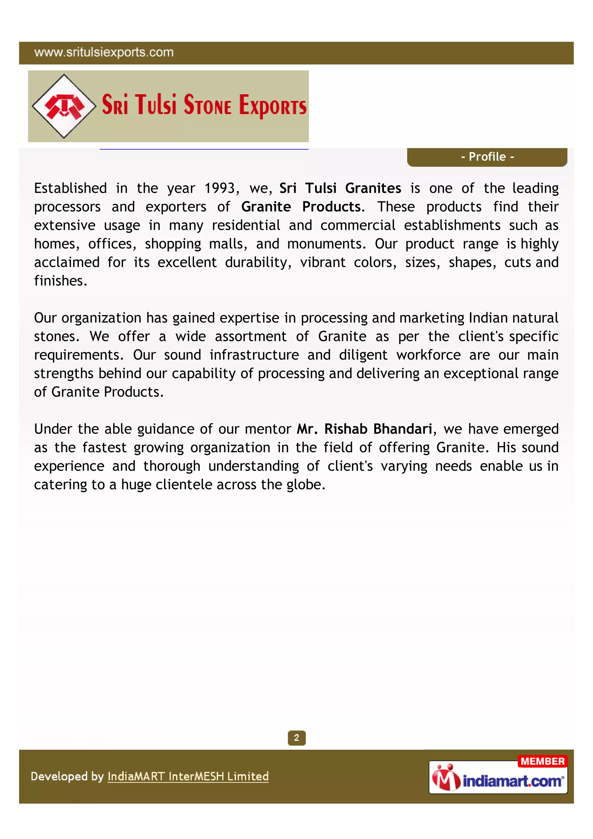 Sri Tulsi Stone Exports, Hyderabad, Pearl Granite | PDF