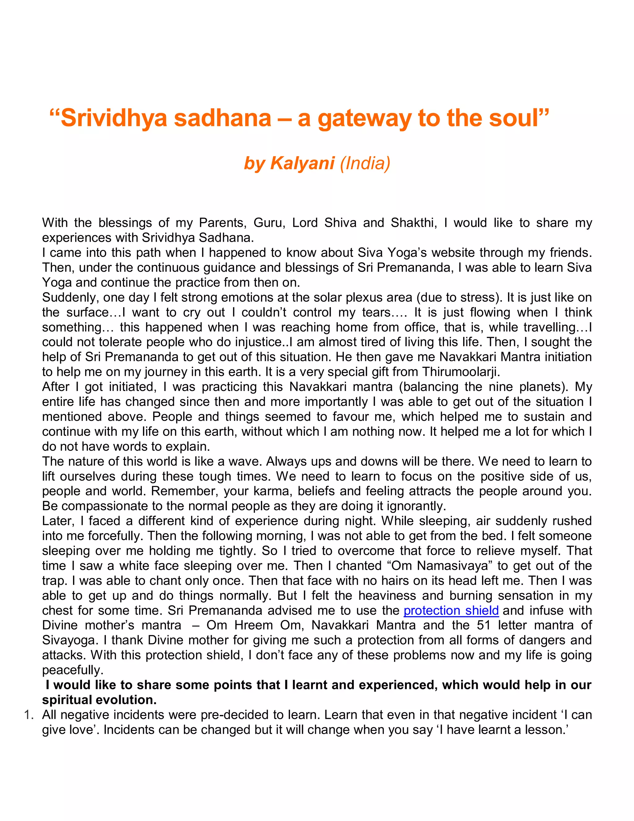 “Srividhya sadhana – a gateway to the soul” by Kalyani (India) | PDF