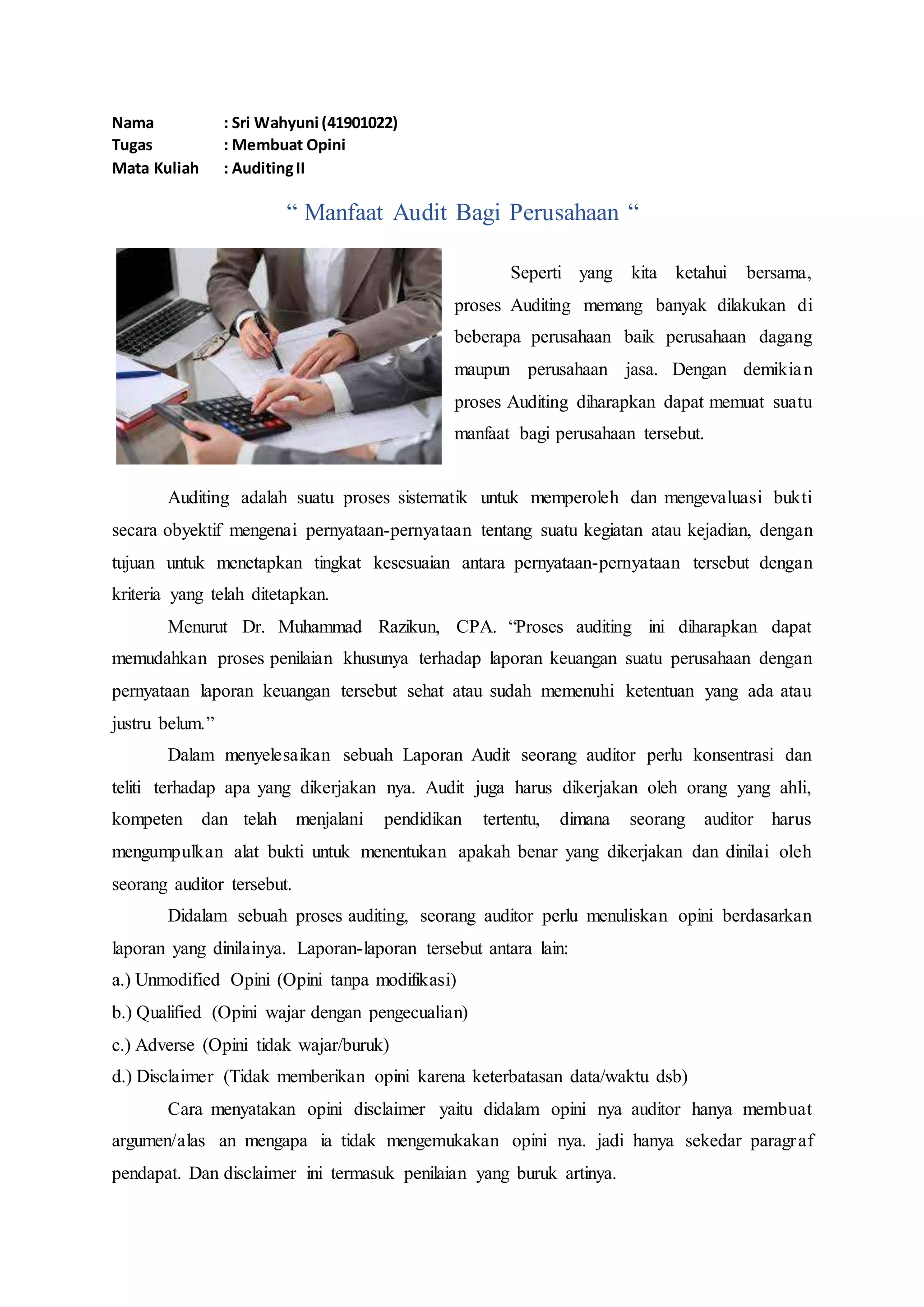 MANFAAT AUDIT BAGI PERUSAHAAN | PDF