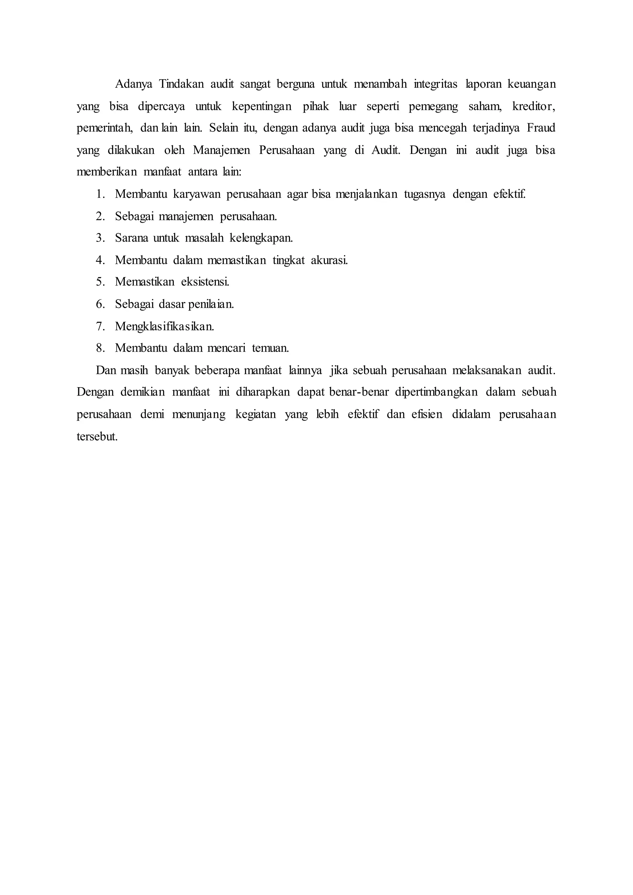 MANFAAT AUDIT BAGI PERUSAHAAN | PDF