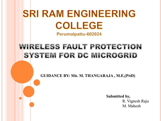 Wireless Fault Protection And Detection For Dc Microgrid Ppt