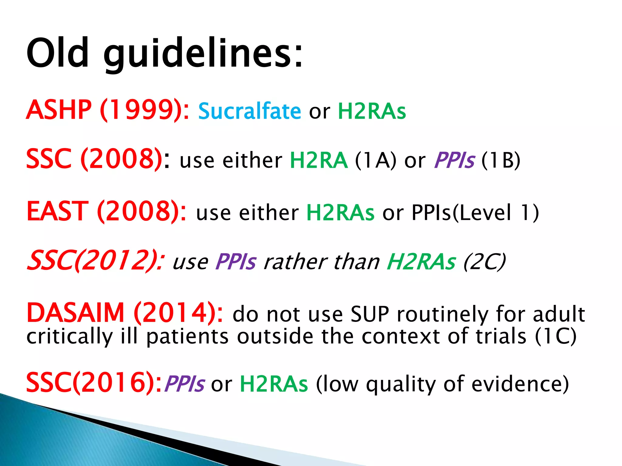 stress related mucosal disease prophylaxis in critically ill patients ...