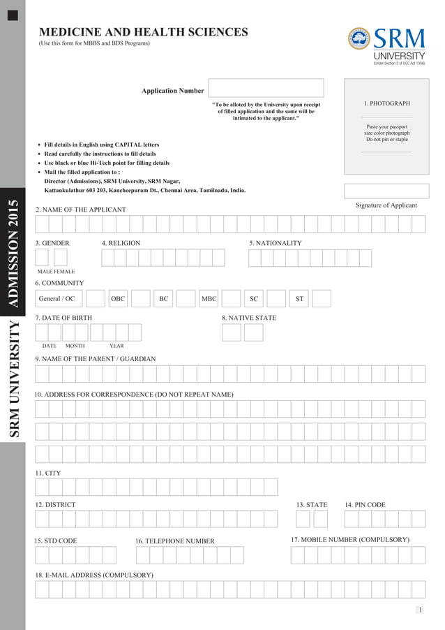 Srm mbbs bds_form | PDF