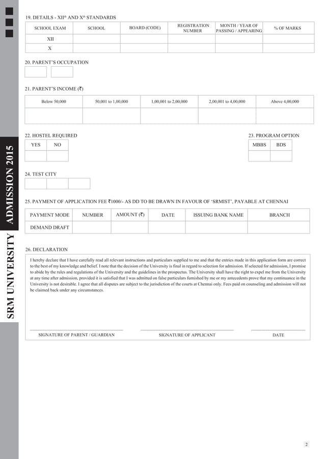 Srm mbbs bds_form | PDF