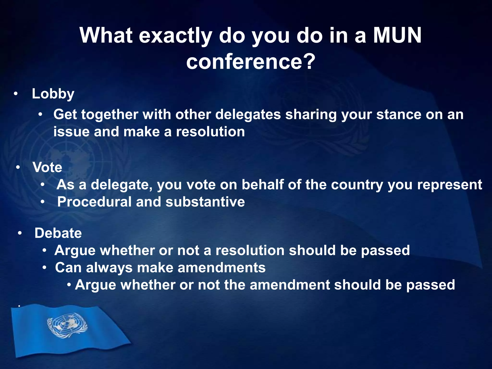 MUN basic structure and rule for new delegates or beginner | PPT