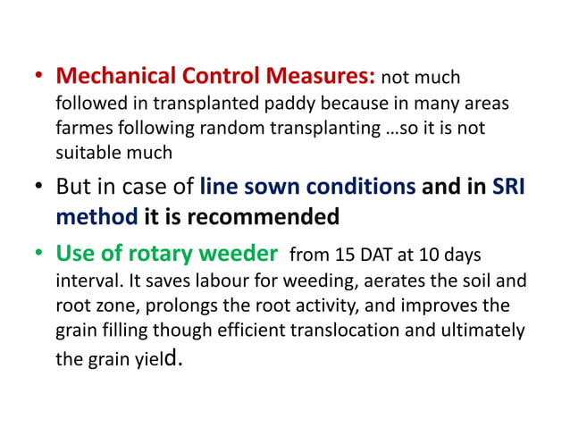 WEED MANAGEMENT IN TRANSPLANTED RICE | PPTX
