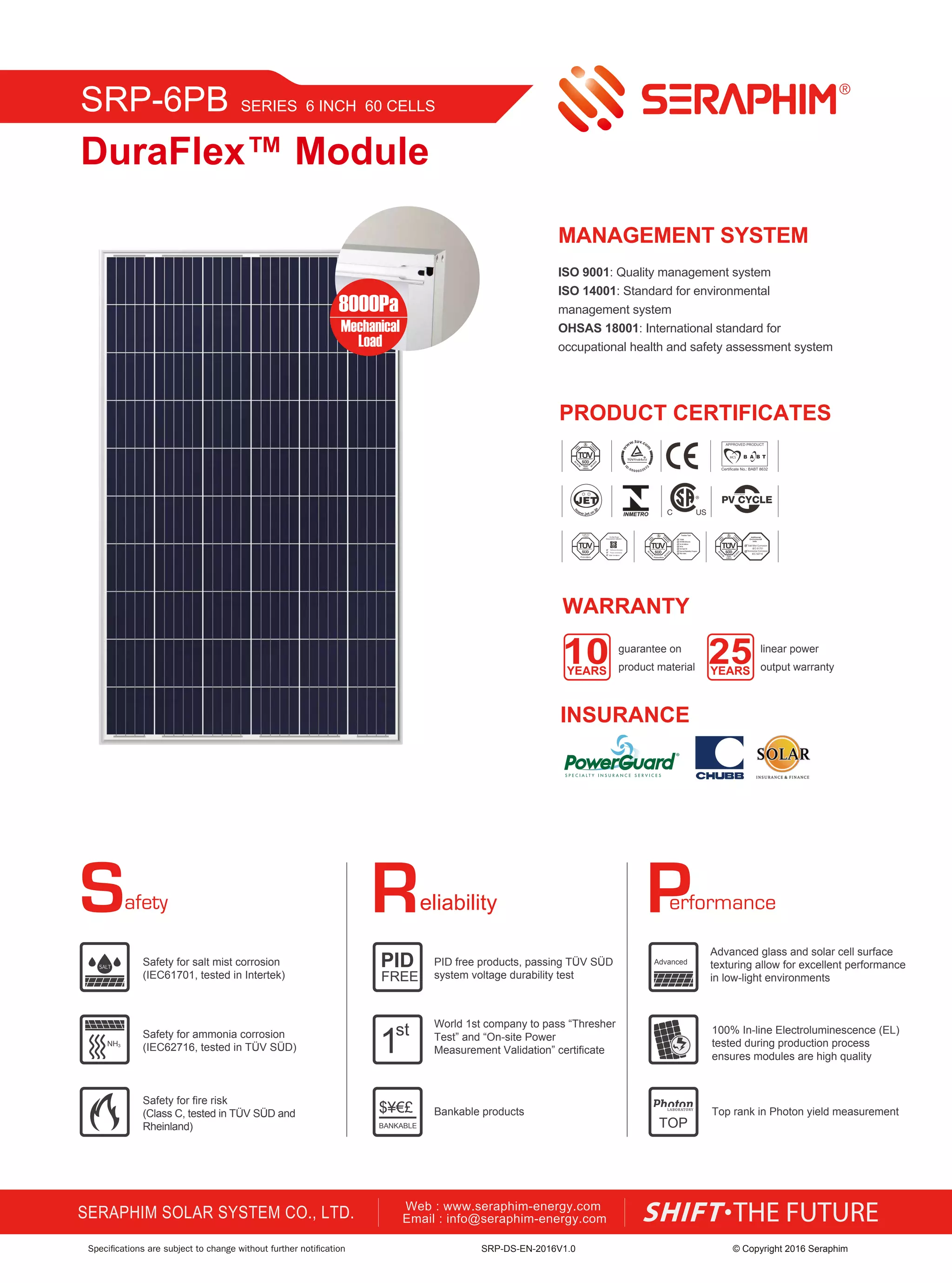 Seraphim 255w Duraflex Datasheet | PDF