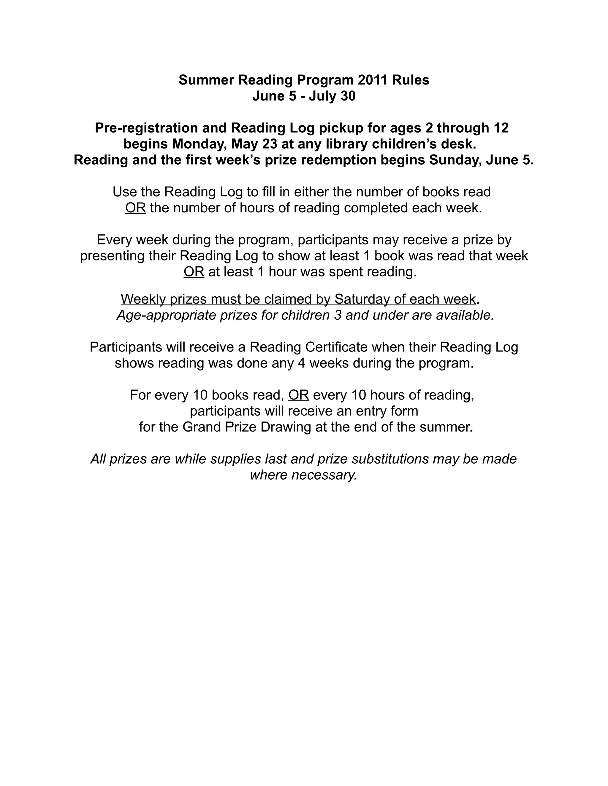 Srp 2011 children's reading log rules r1 | DOC